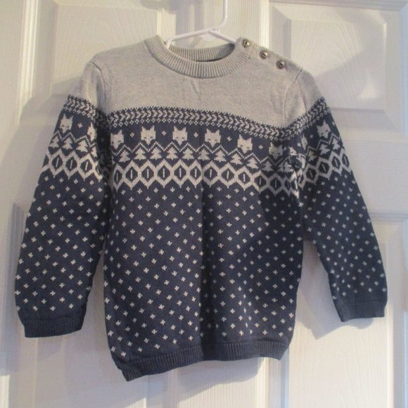 H&M | Shirts & Tops | Hm Navy And Gray Fox Fair Isle Sweater 2 Yrs ...